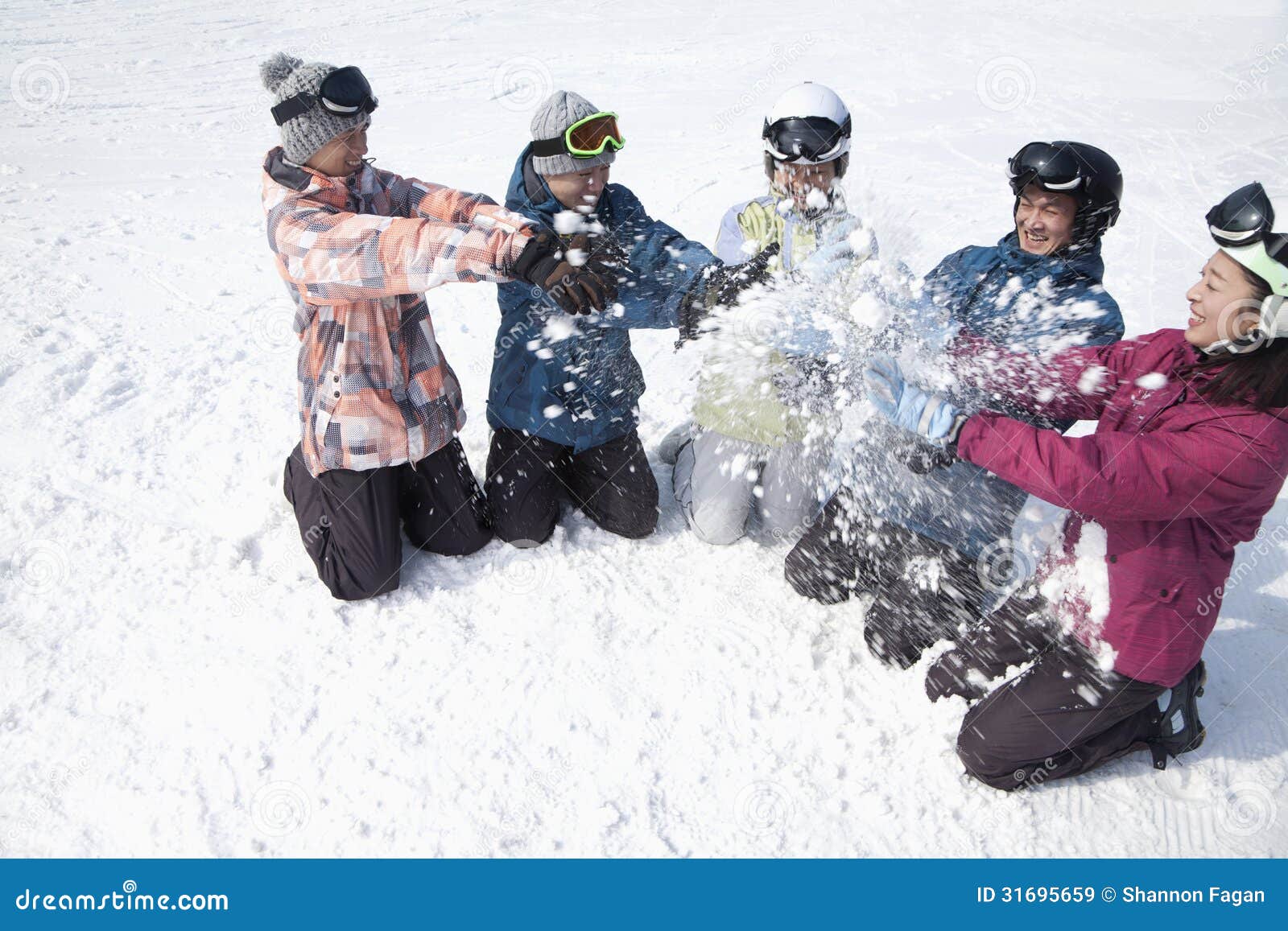 Group of People Playing in the Snow in Ski Resort Stock Image - Image ...