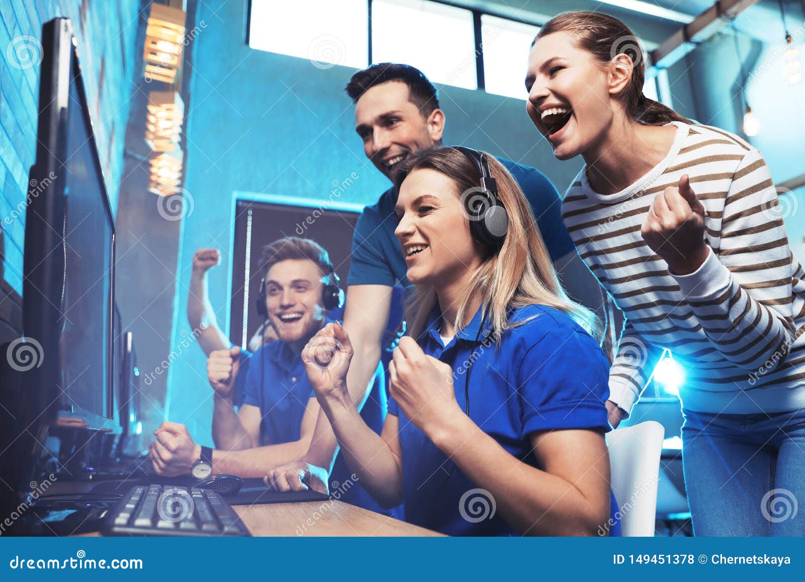 Group of People Playing Video Games Stock Photo - Image of female ...
