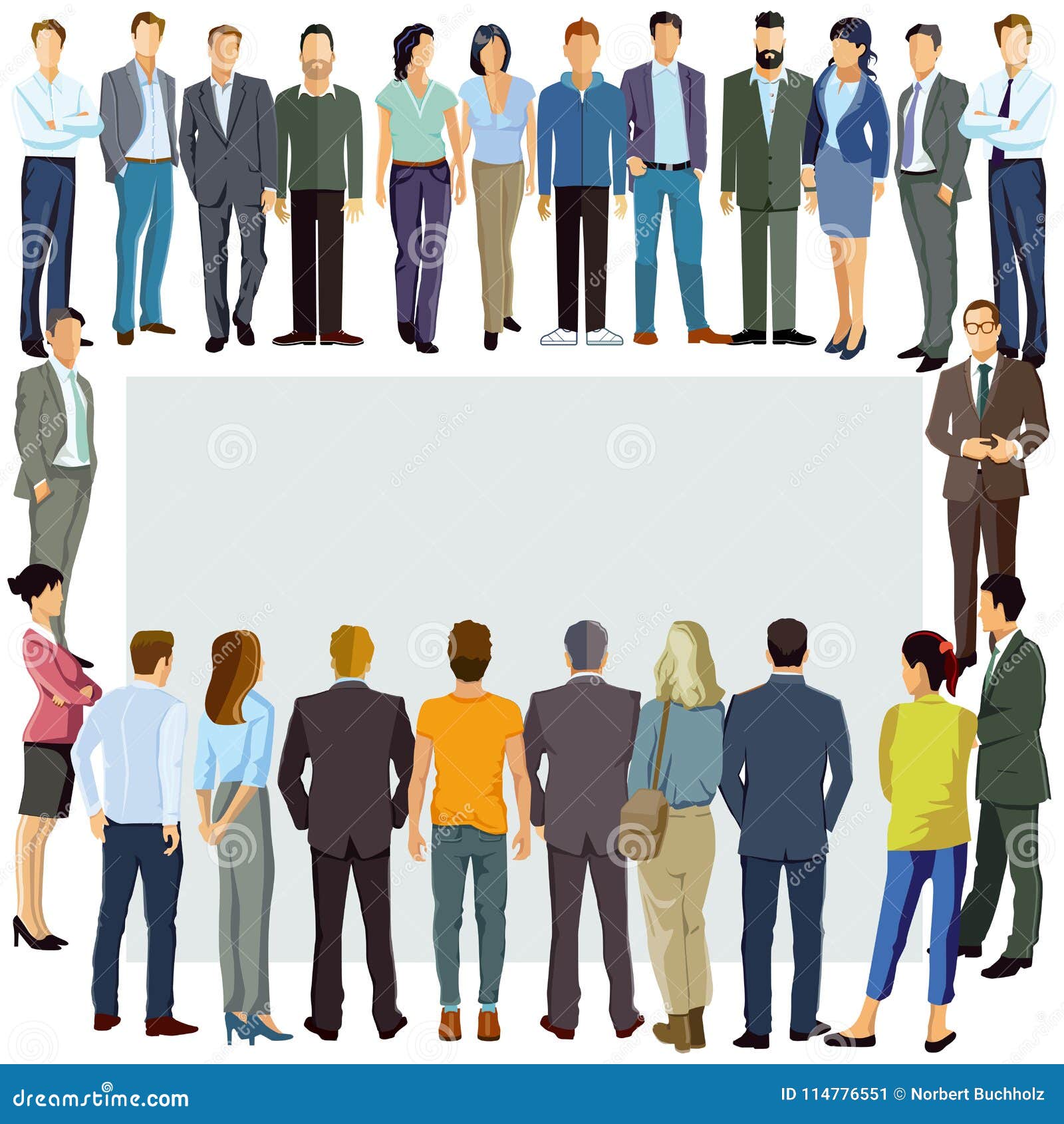 Group of People Illustrated Around Copy Space Stock Vector ...