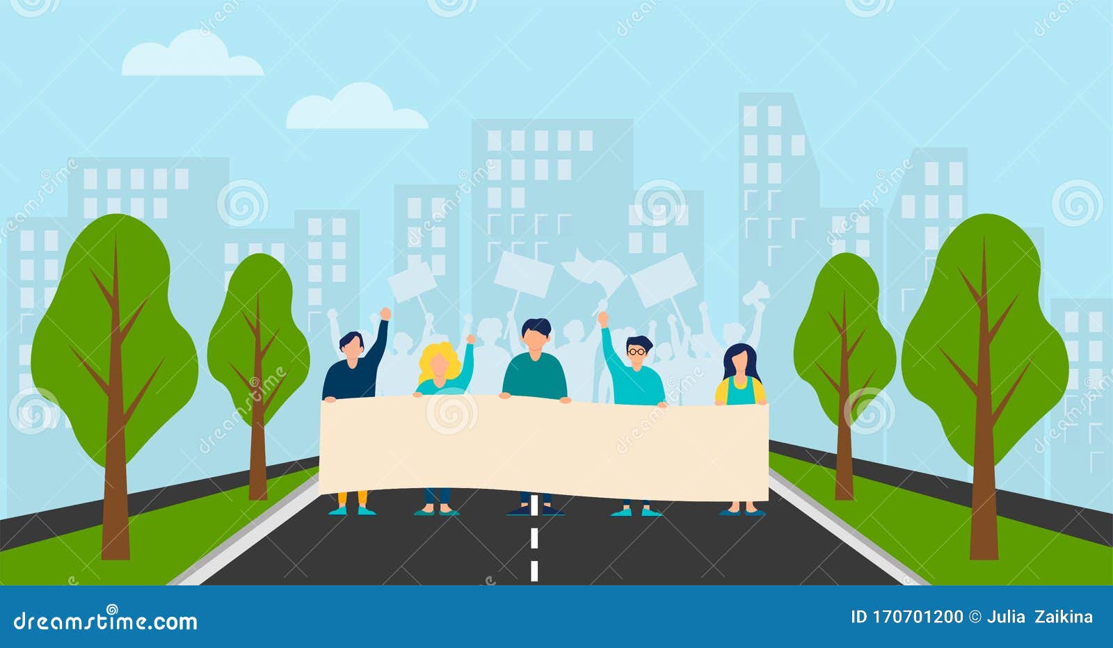 A Group of People Protesting in a Strike, Rally or Parade. Vector ...