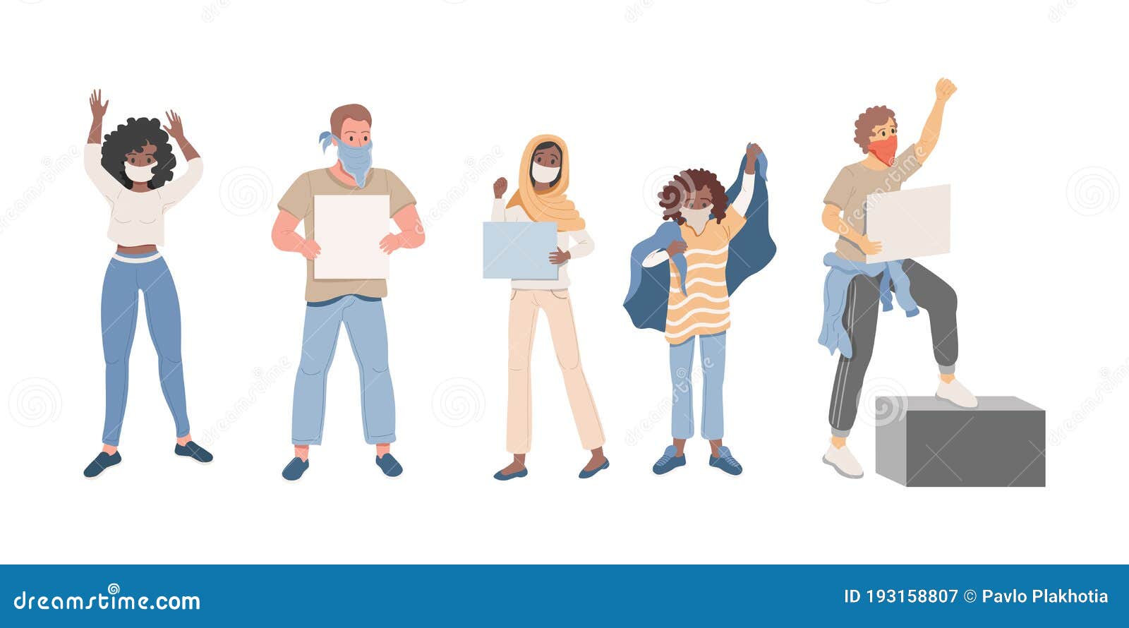 Group Of People Protesting Vector Flat Illustration Young Men And
