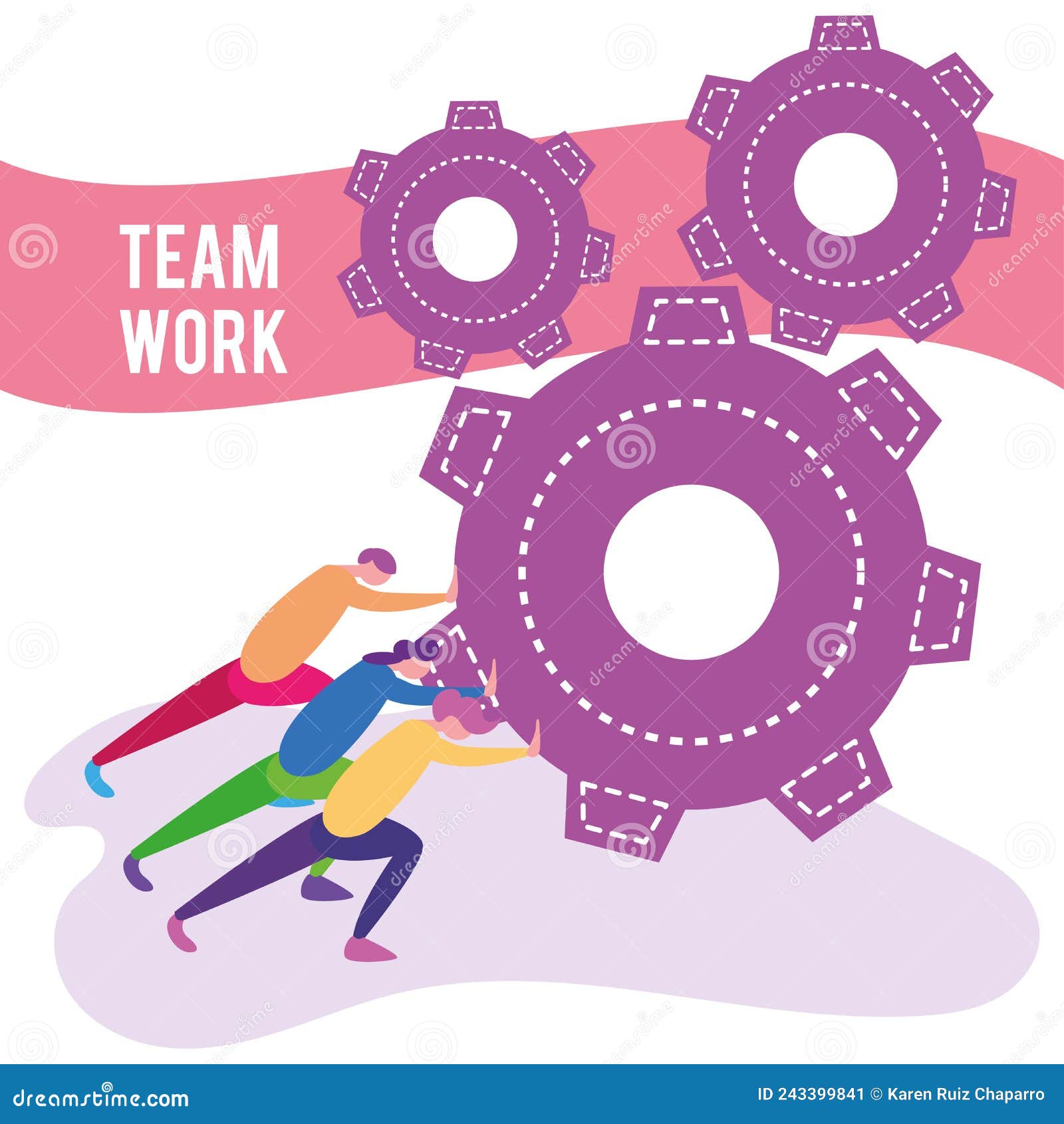 Group of People Pushing Gear Pieces Teamwork Concept Vector Stock ...