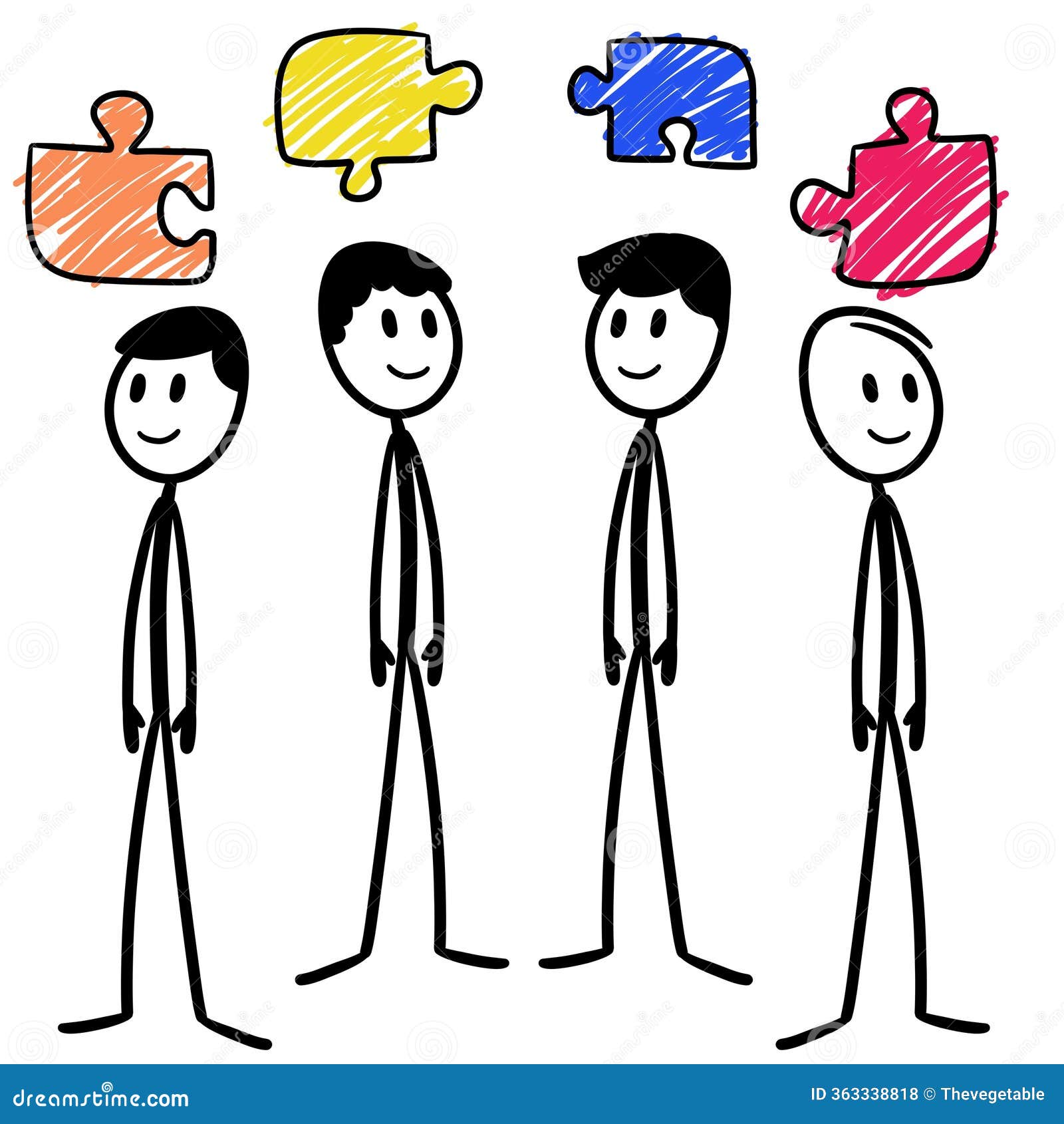 A Group of People with Puzzle Pieces Above Them Stock Illustration ...