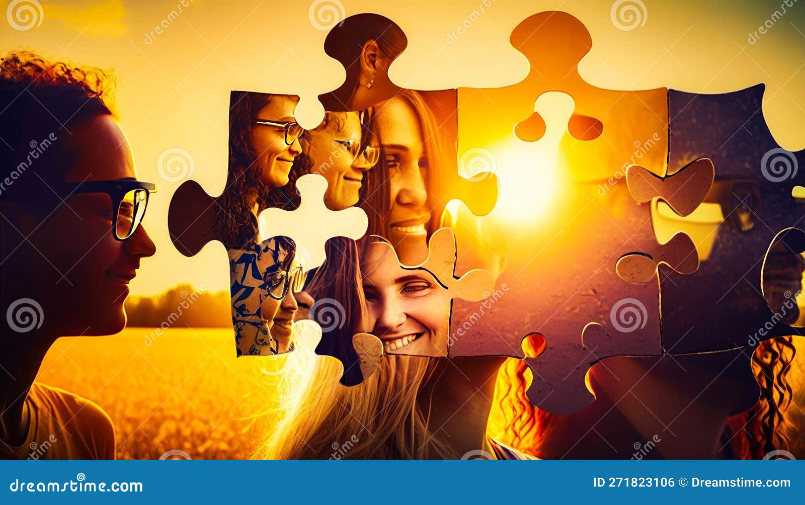 Group of People with Puzzle Pieces in Front of Them. Generative AI ...