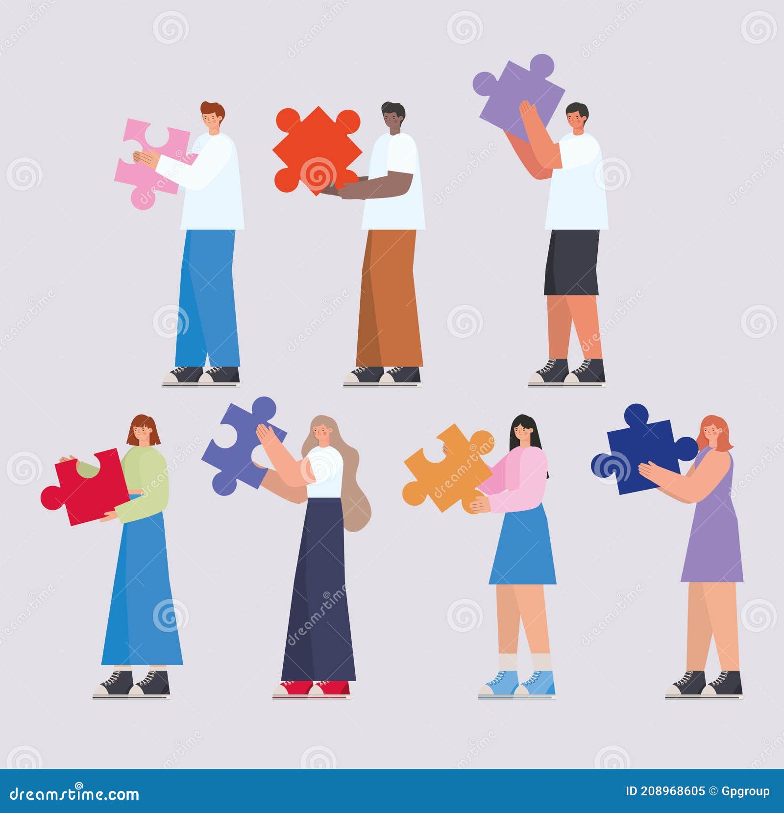 Group of People with Puzzle Pieces Stock Vector - Illustration of human ...