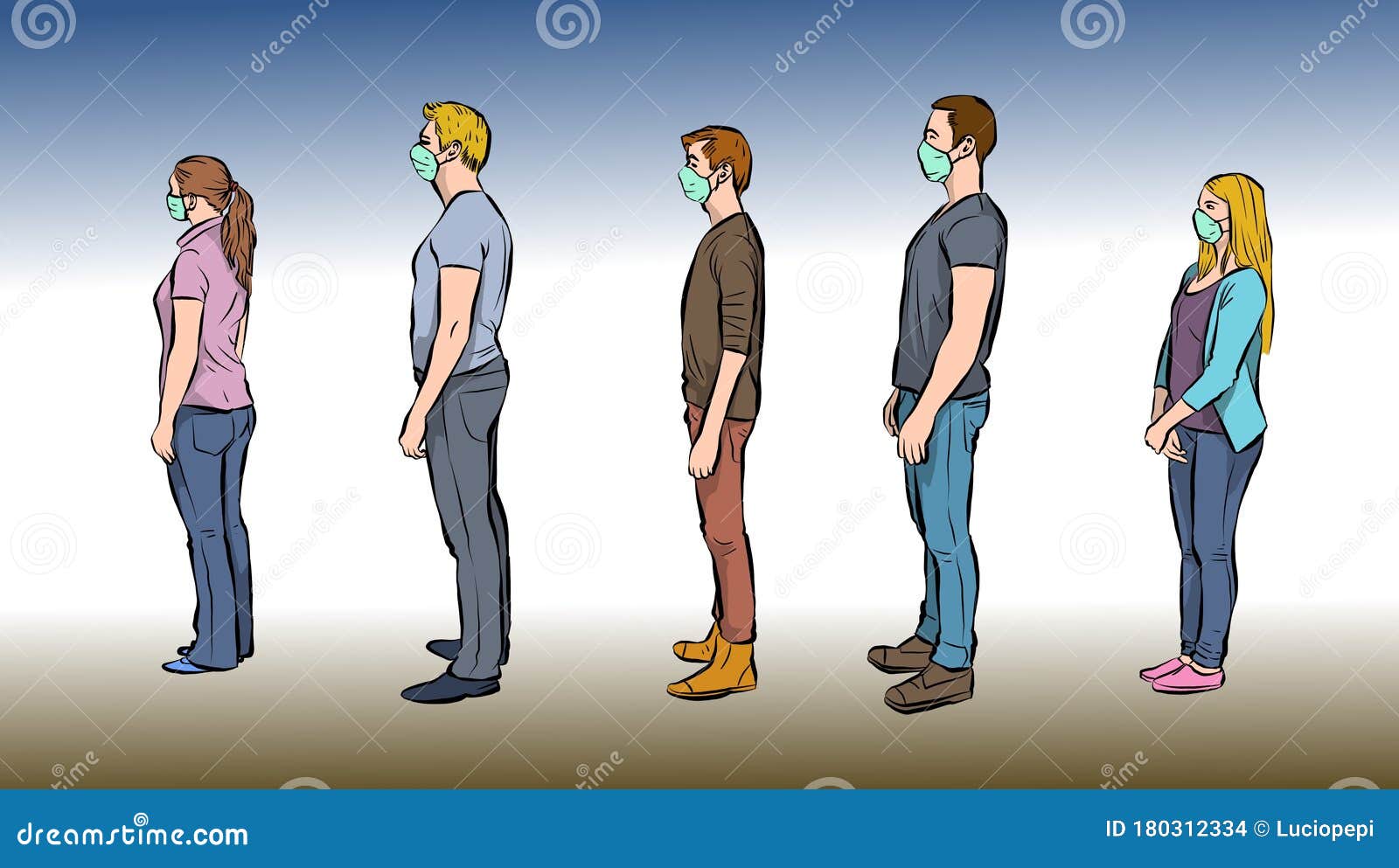 A Group of People Queue for Their Turn. Stock Illustration ...