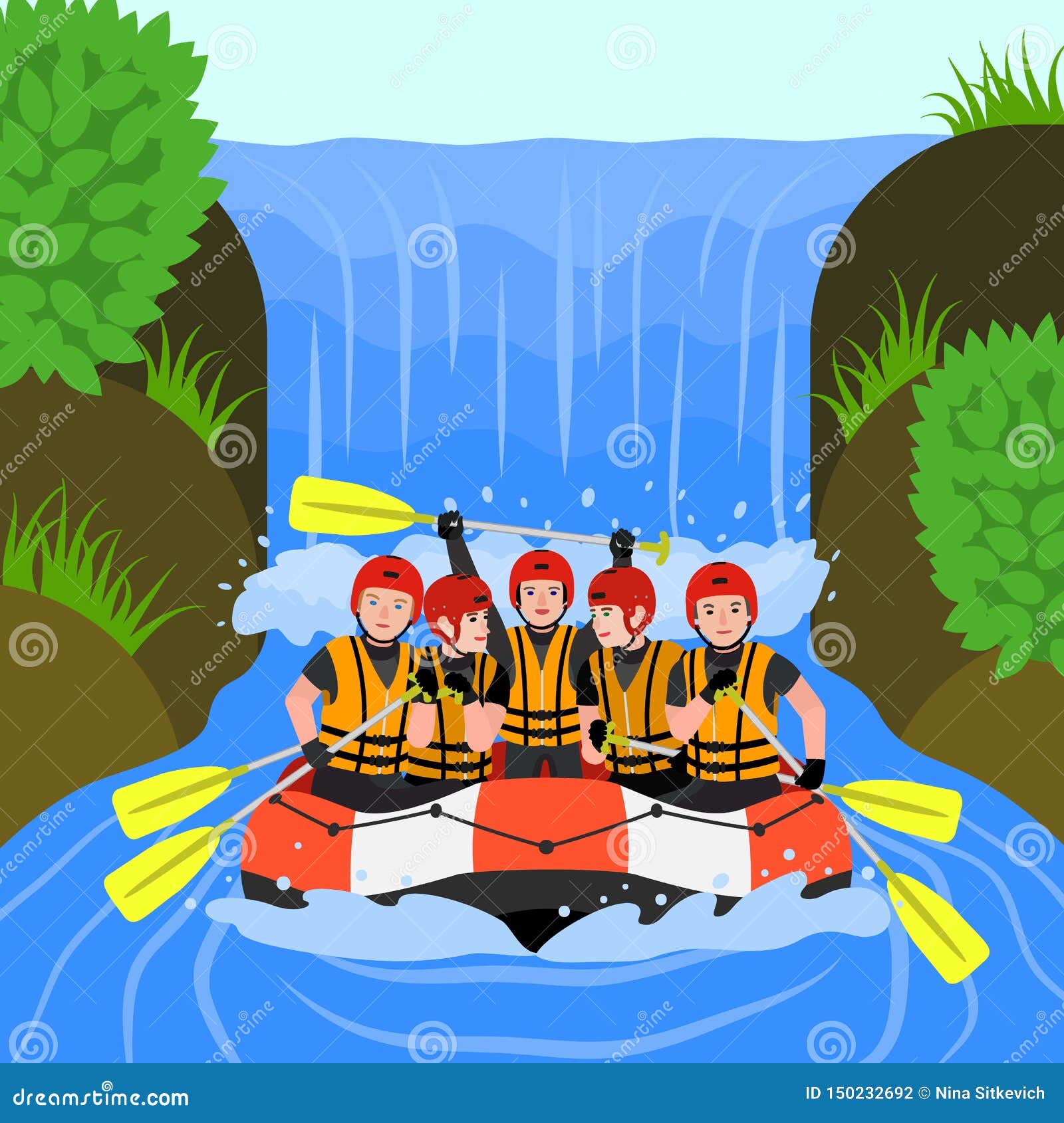 Group People Rafting Concept Background, Flat Style Stock Vector ...