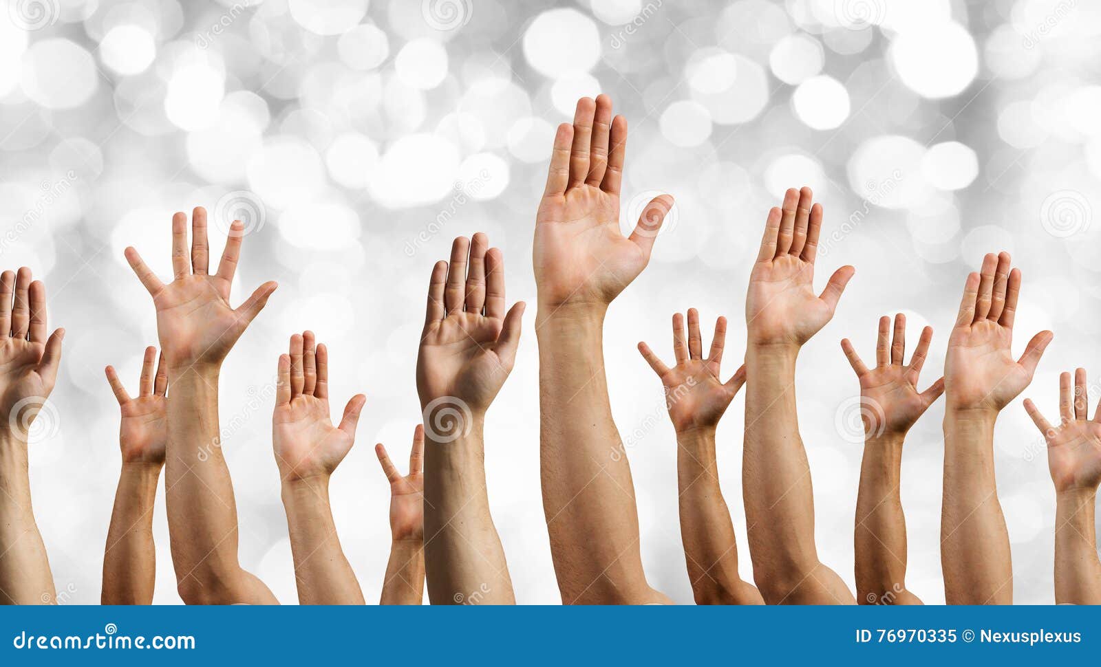 Group of People with Raised Hands . Mixed Media Stock Image - Image of ...