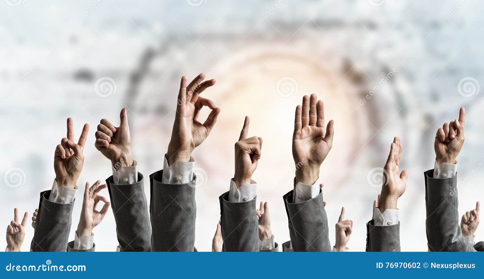 Group of People with Raised Hands . Mixed Media Stock Photo - Image of ...