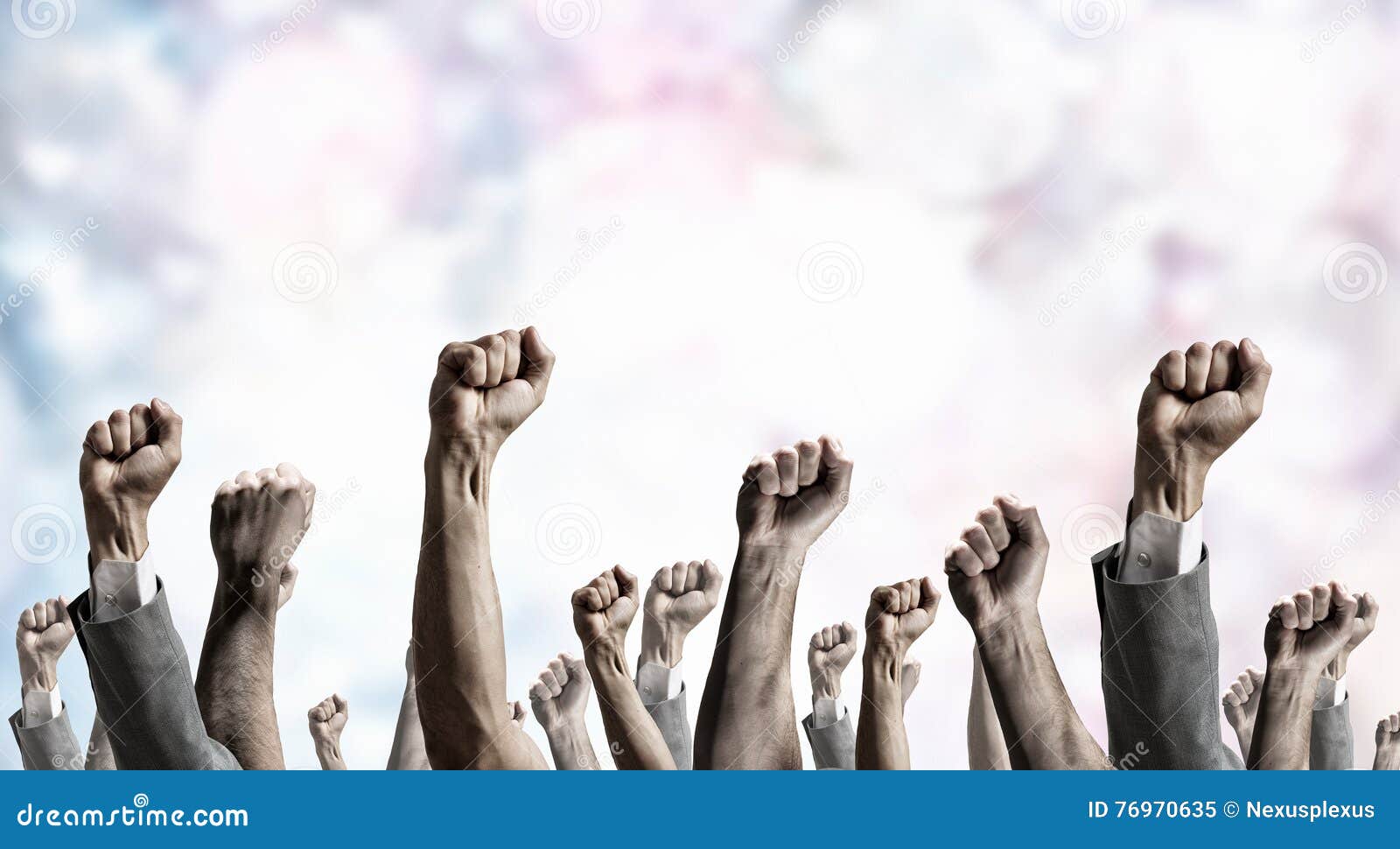 Group of People with Raised Hands . Mixed Media Stock Image - Image of ...