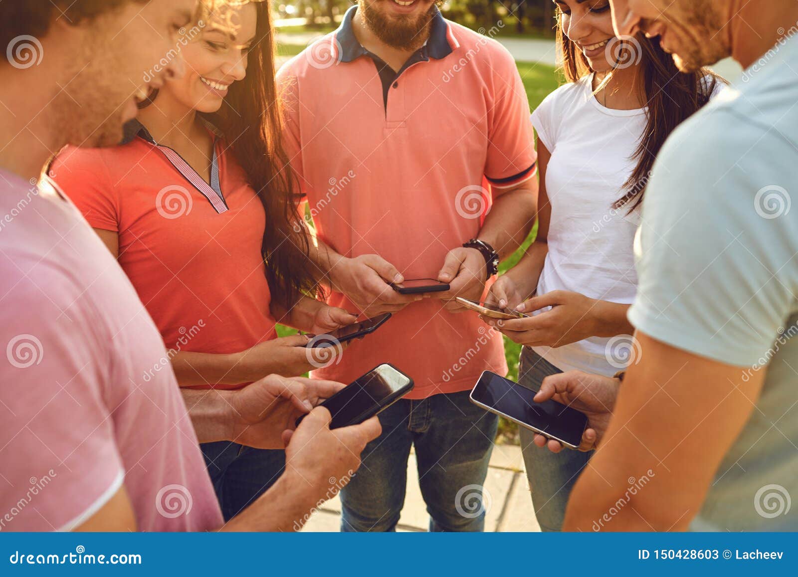 A Group of People Raised Their Hands Up with Mobile Phones Stock Image ...
