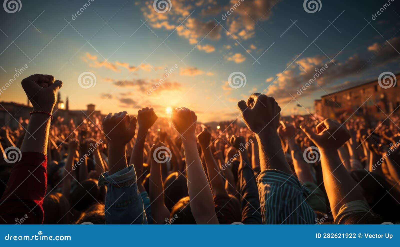 Group of People Raising Their Hands in the Air. Generative AI. Stock ...