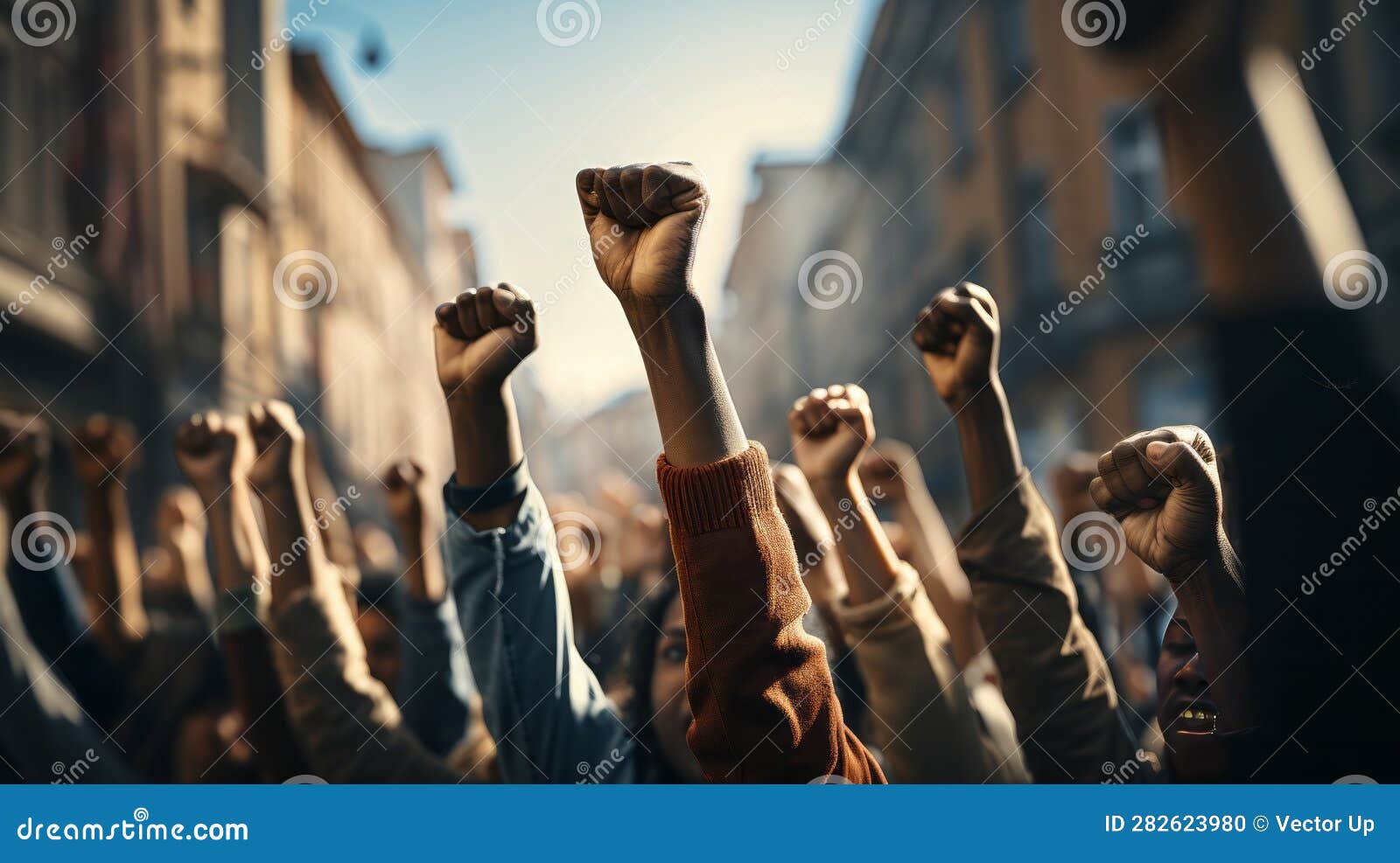 Group of People Raising Their Hands in the Air. Generative AI. Stock ...