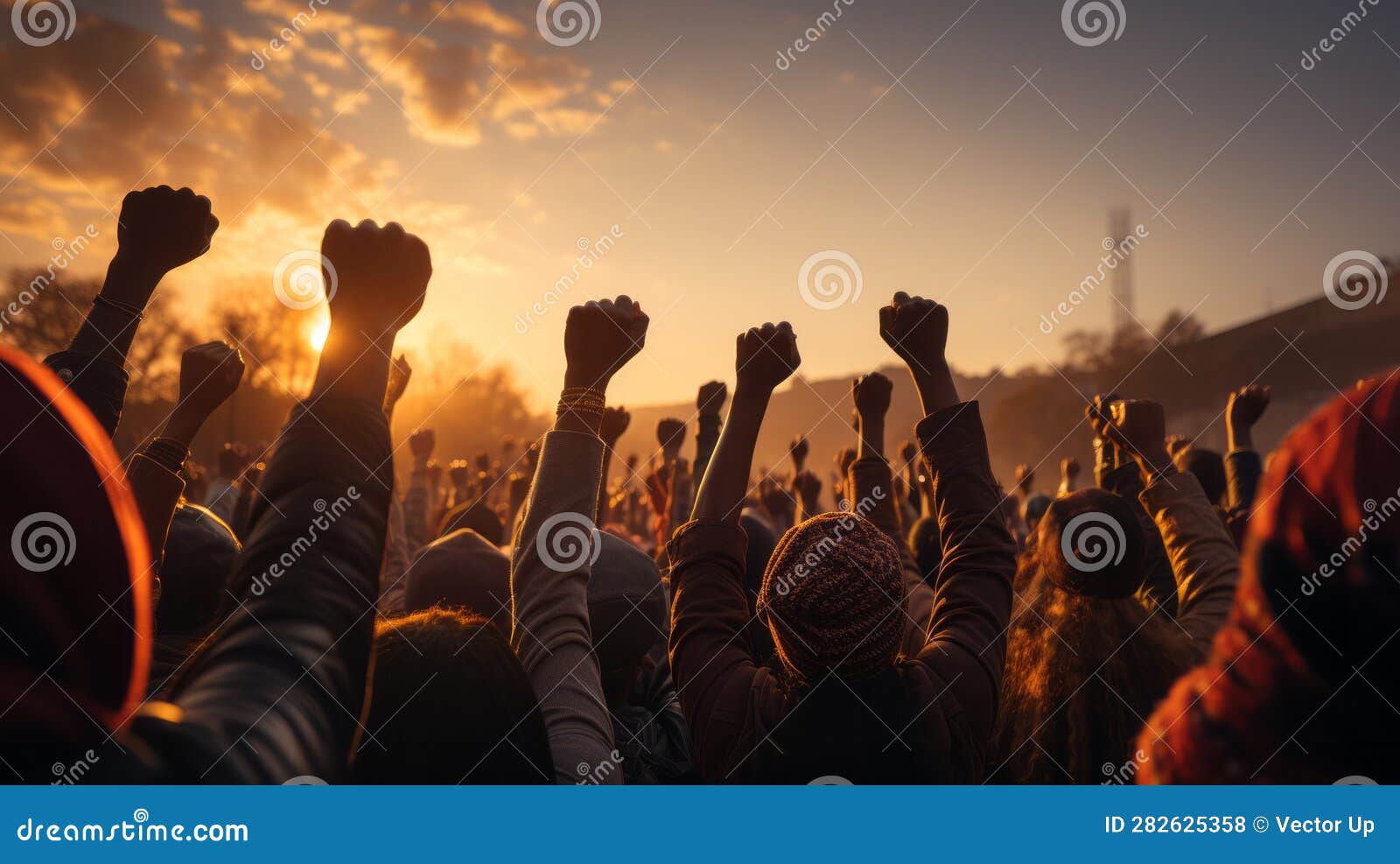 Group of People Raising Their Hands in the Air. Generative AI. Stock ...