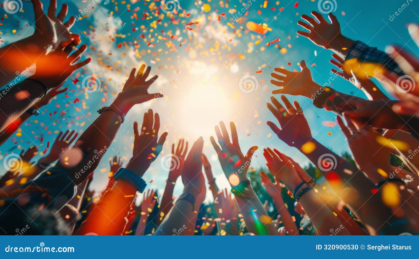A Group of People Reaching Up To the Sky with Their Hands, AI Stock ...