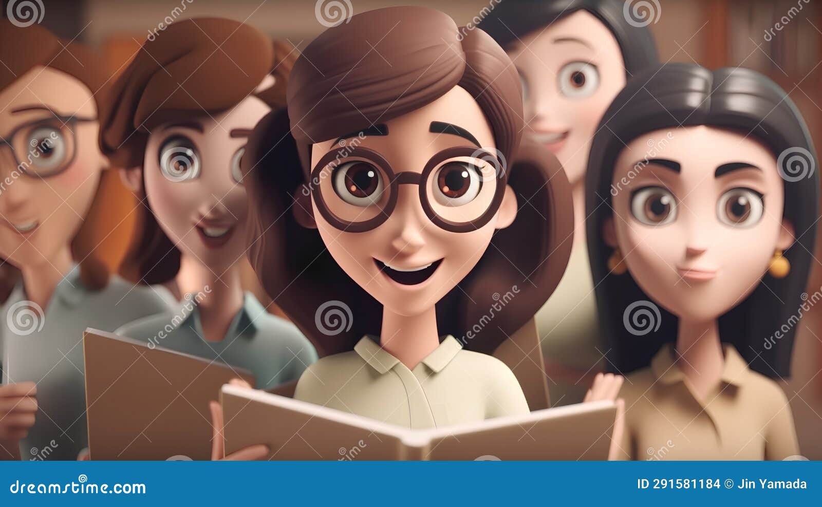 Group of People Reading Books in a Library - 3d Render Illustration ...