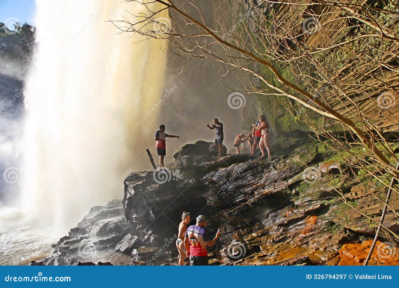 Group of People Refreshing Under a Waterfall Editorial Photography ...