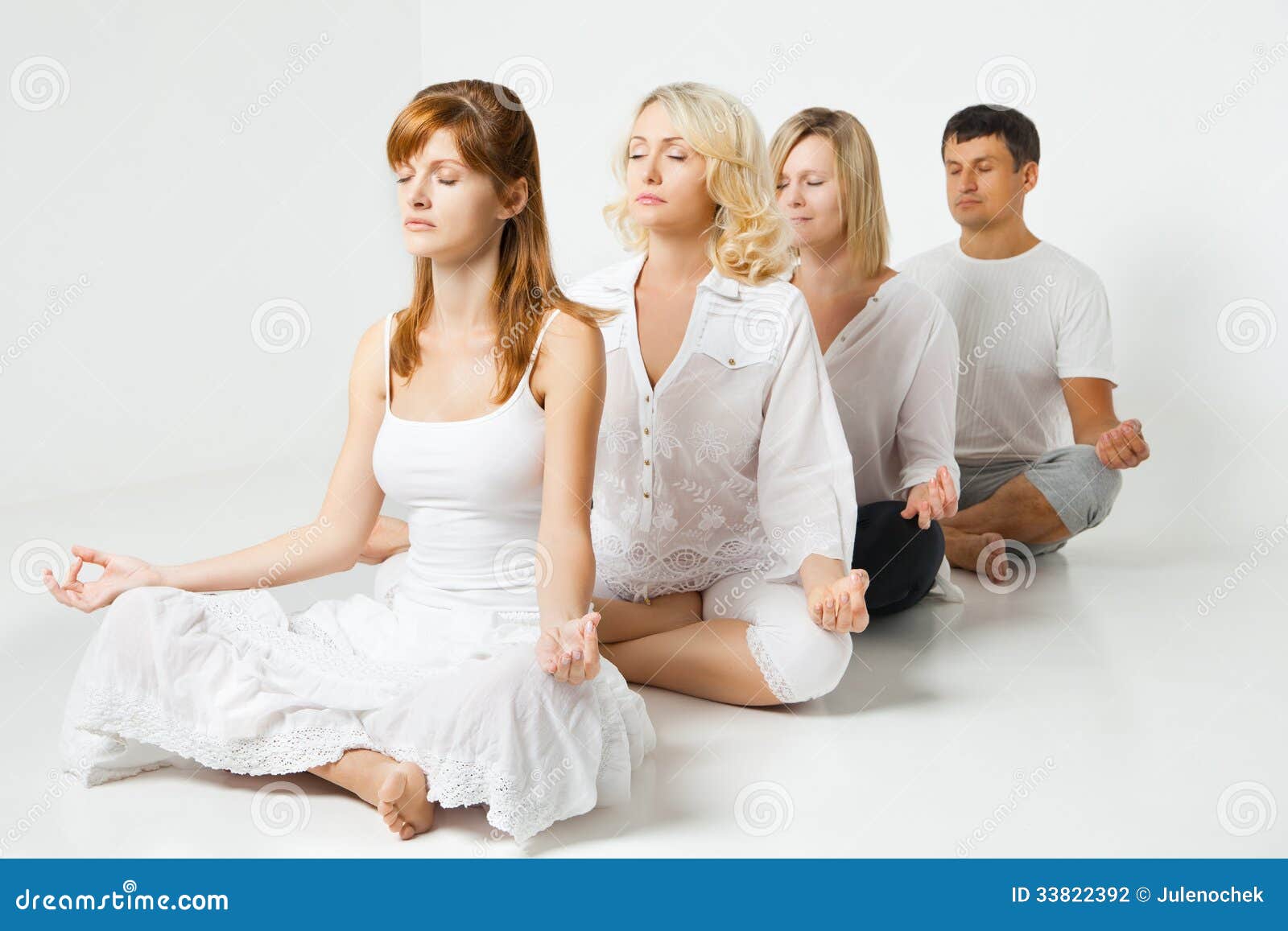 Group of People Relaxing and Doing Yoga in White Stock Photo - Image of ...