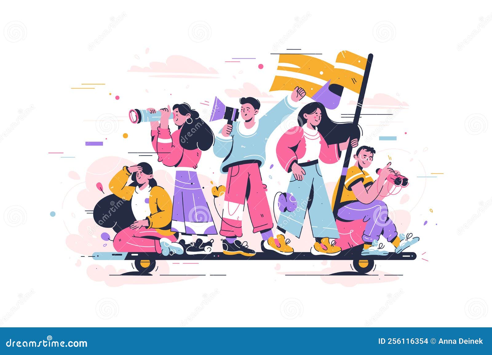 Group of People Ride on Big Bird for Teamwork Stock Vector ...
