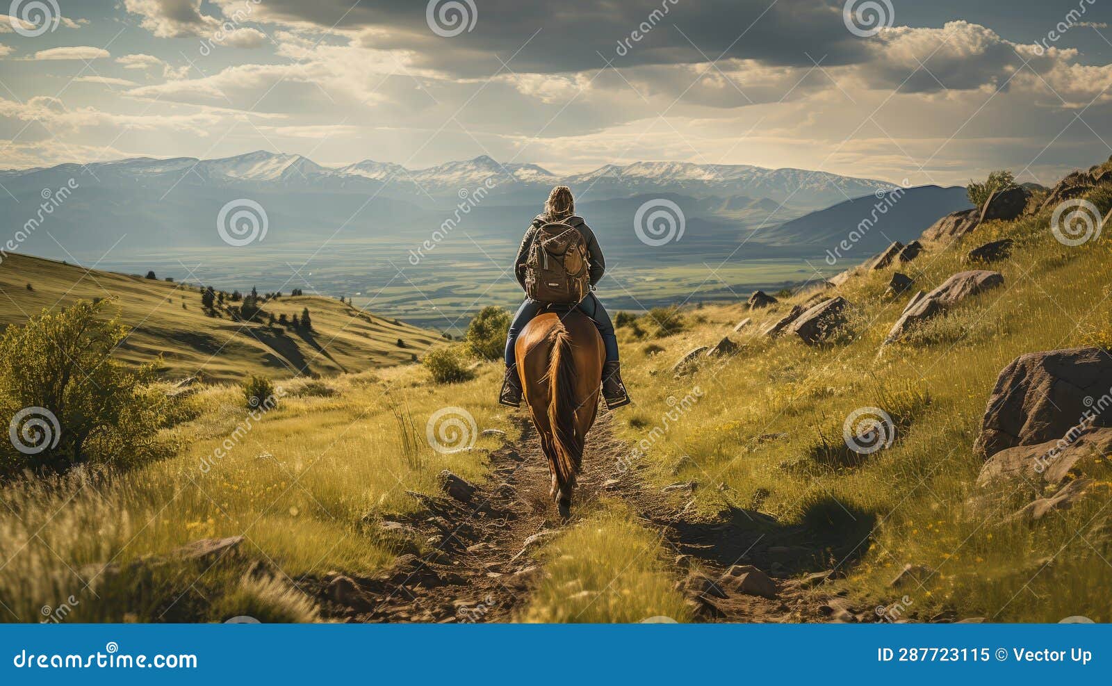 Group of People Riding a Horse Back View. Generative AI. Stock Image ...