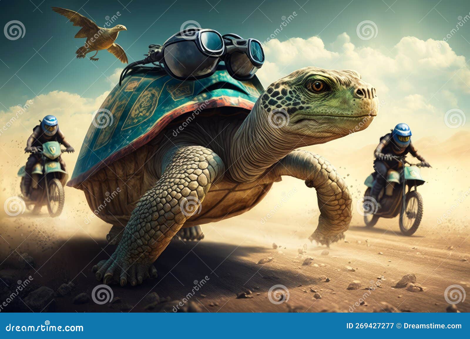 Group of People Riding Motorcycles on Top of Turtle. Generative AI ...