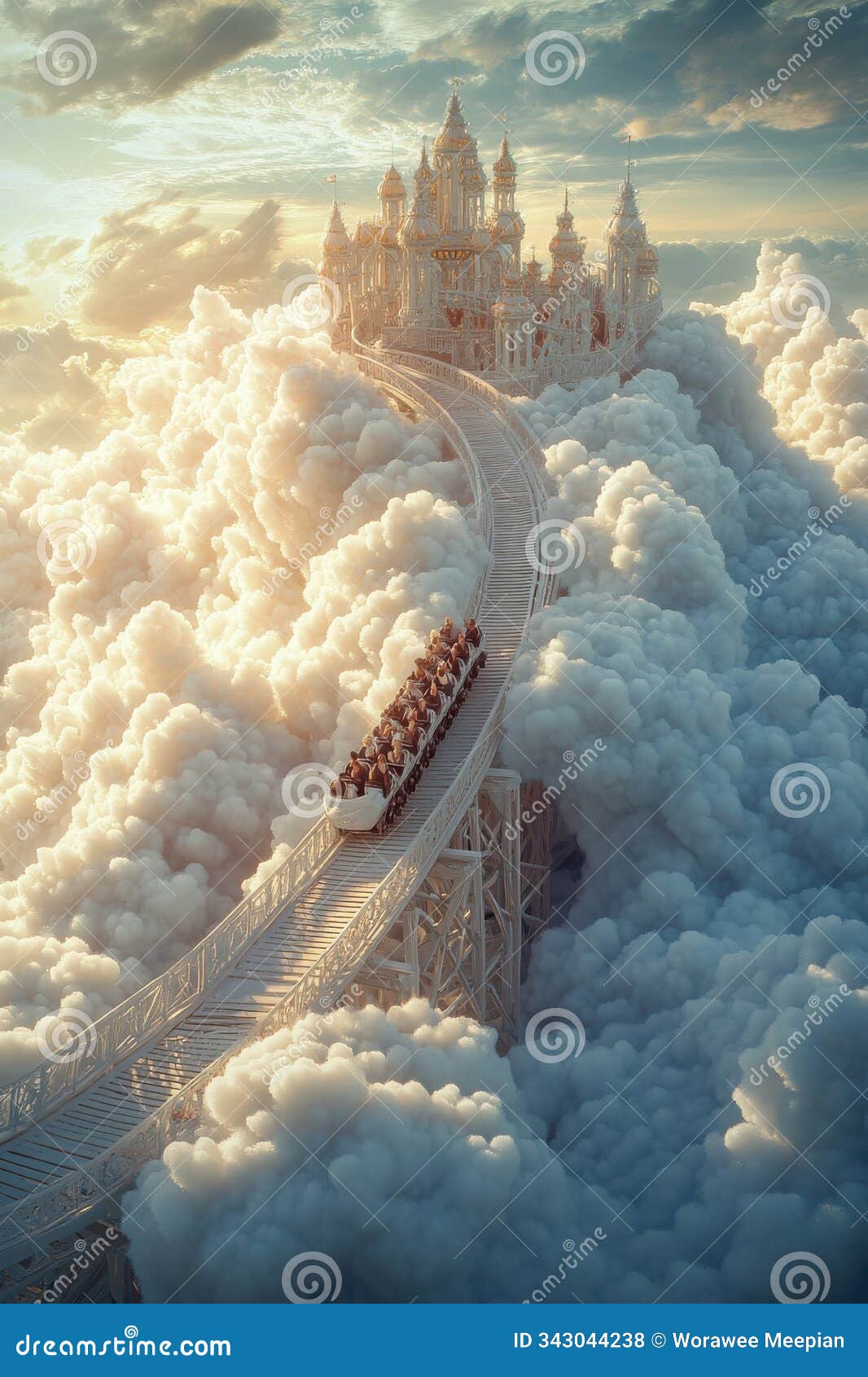 A Group of People are Riding a Roller Coaster through the Clouds Stock ...