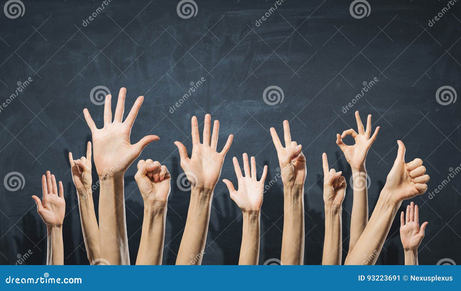 Group of People Rise Hands . Mixed Media Stock Image - Image of human ...