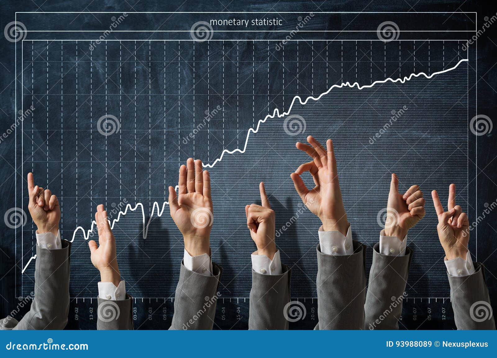 Group of People Rise Hands . Mixed Media Stock Image - Image of ...