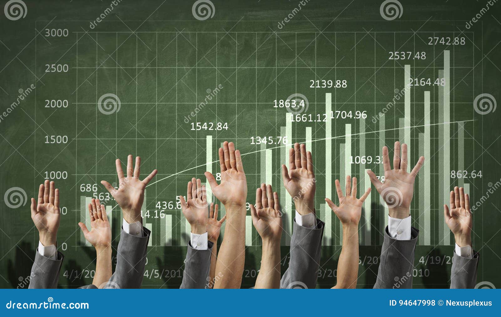 Group of People Rise Hands . Mixed Media Stock Illustration ...