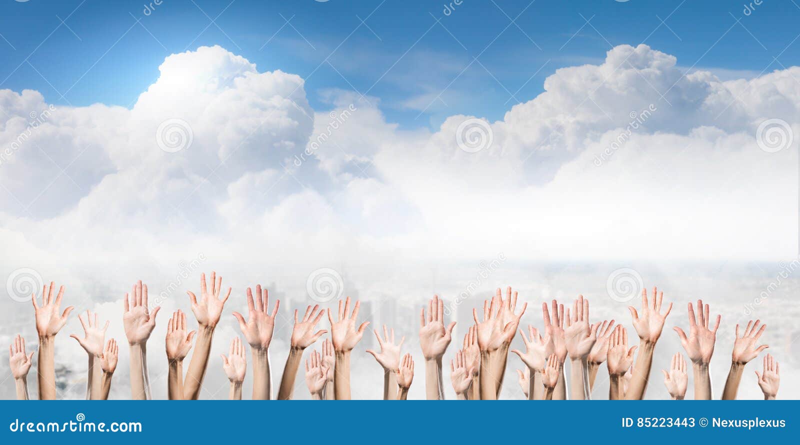 Group of People Rise Hands . Mixed Media Stock Image - Image of ...