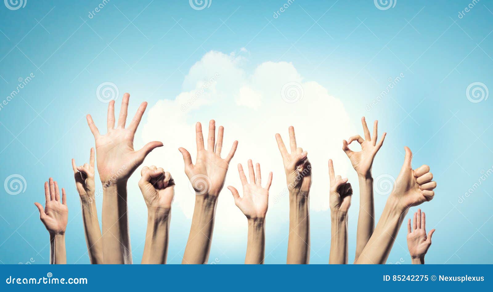 Group of People Rise Hands . Mixed Media Stock Image - Image of rise ...
