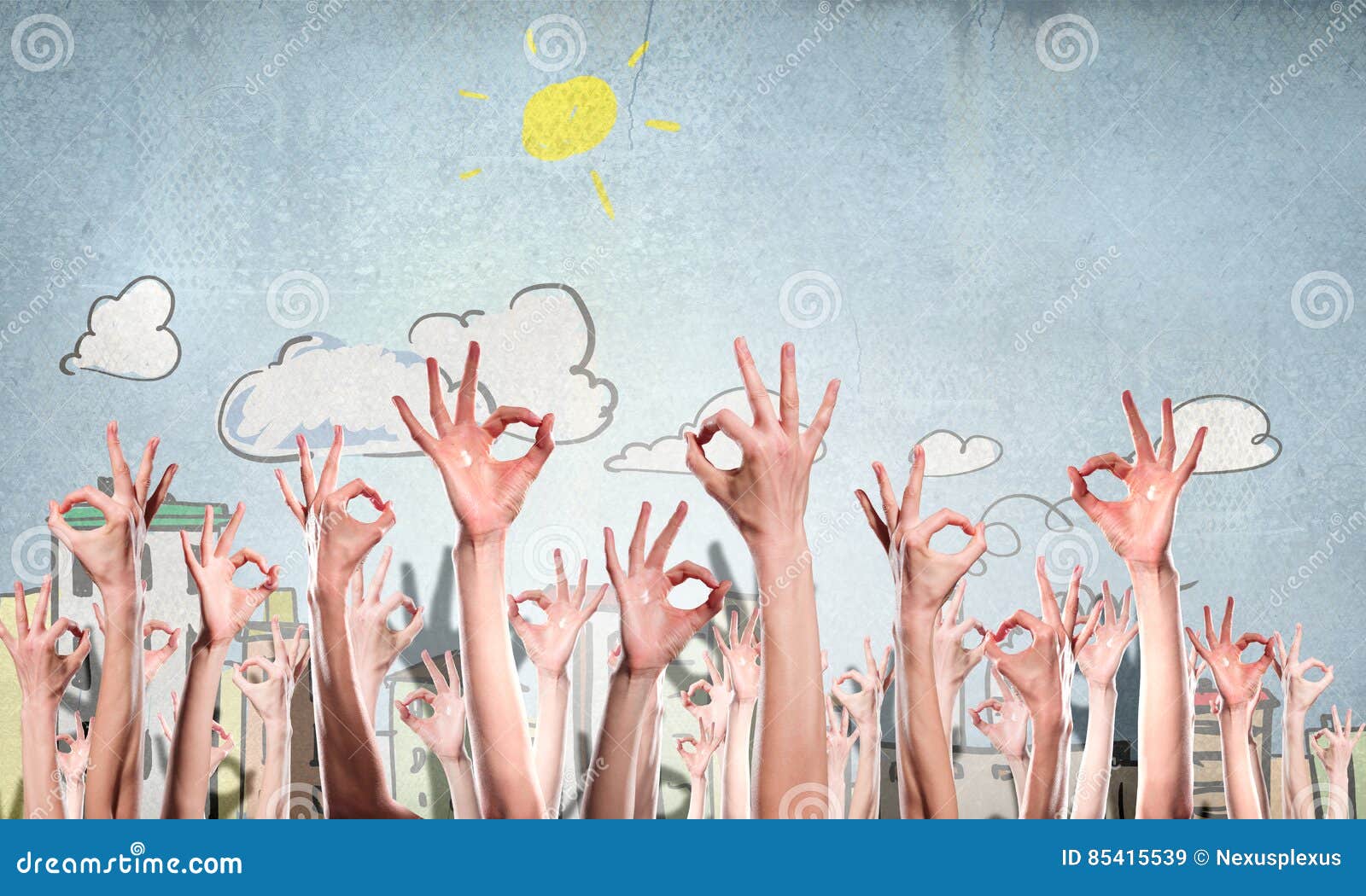 Group of People Rise Hands . Mixed Media Stock Image - Image of thumb ...