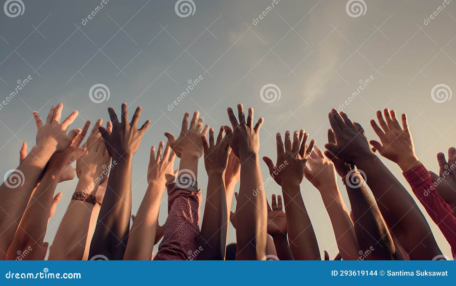 Group of People Rising Hands Up in the Air Stock Illustration ...