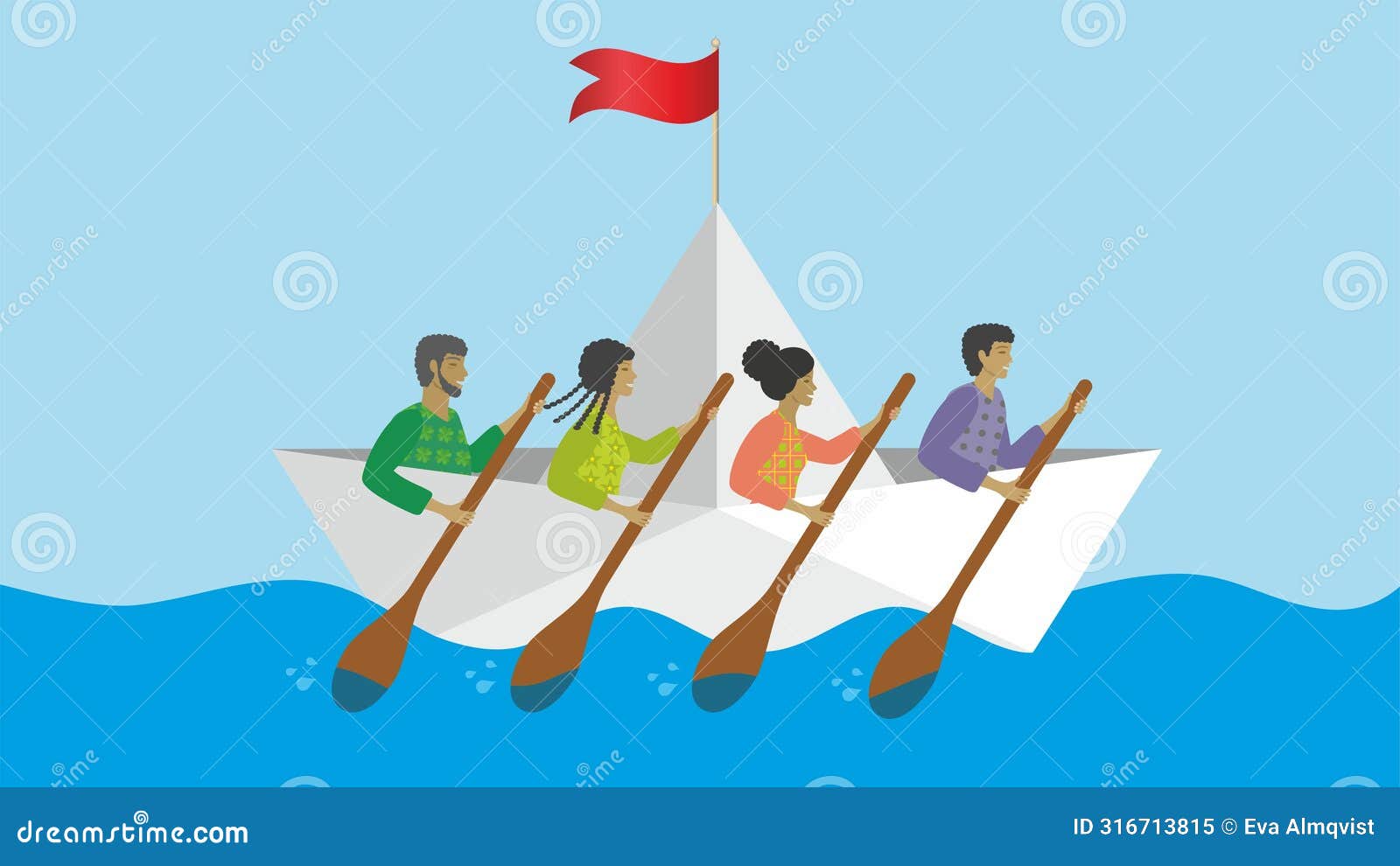 Group of People in Rowing Boat. Vector Illustration. Stock Vector ...