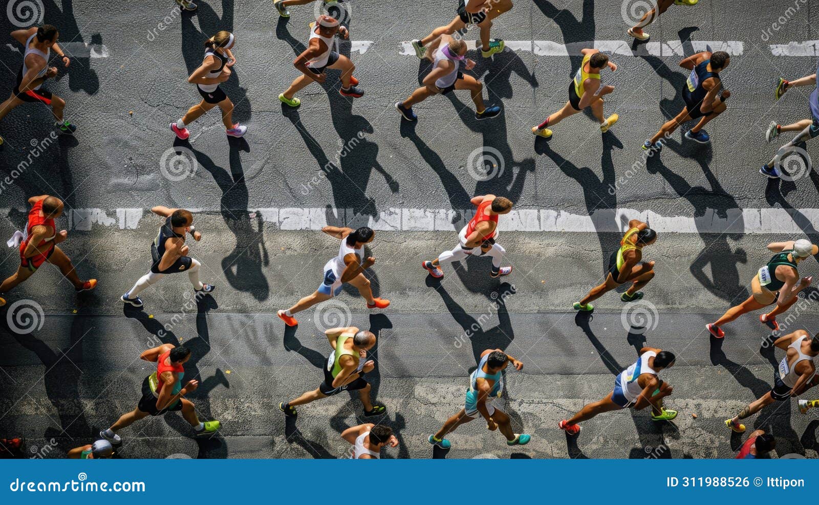 Group of People Running in a Marathon,bird Eye View. Stock Illustration ...