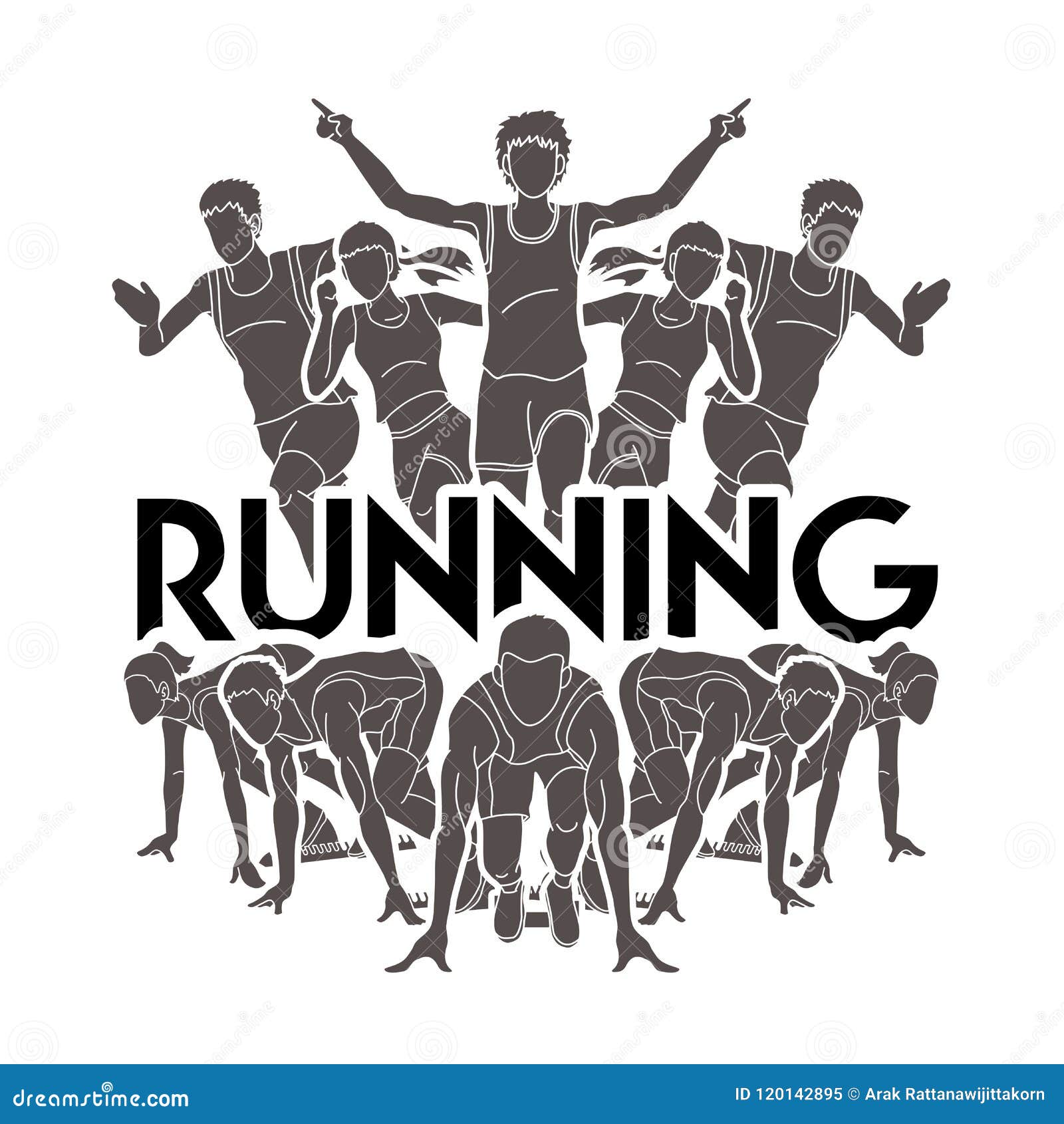 Group of People Running with Text Running Stock Vector - Illustration ...