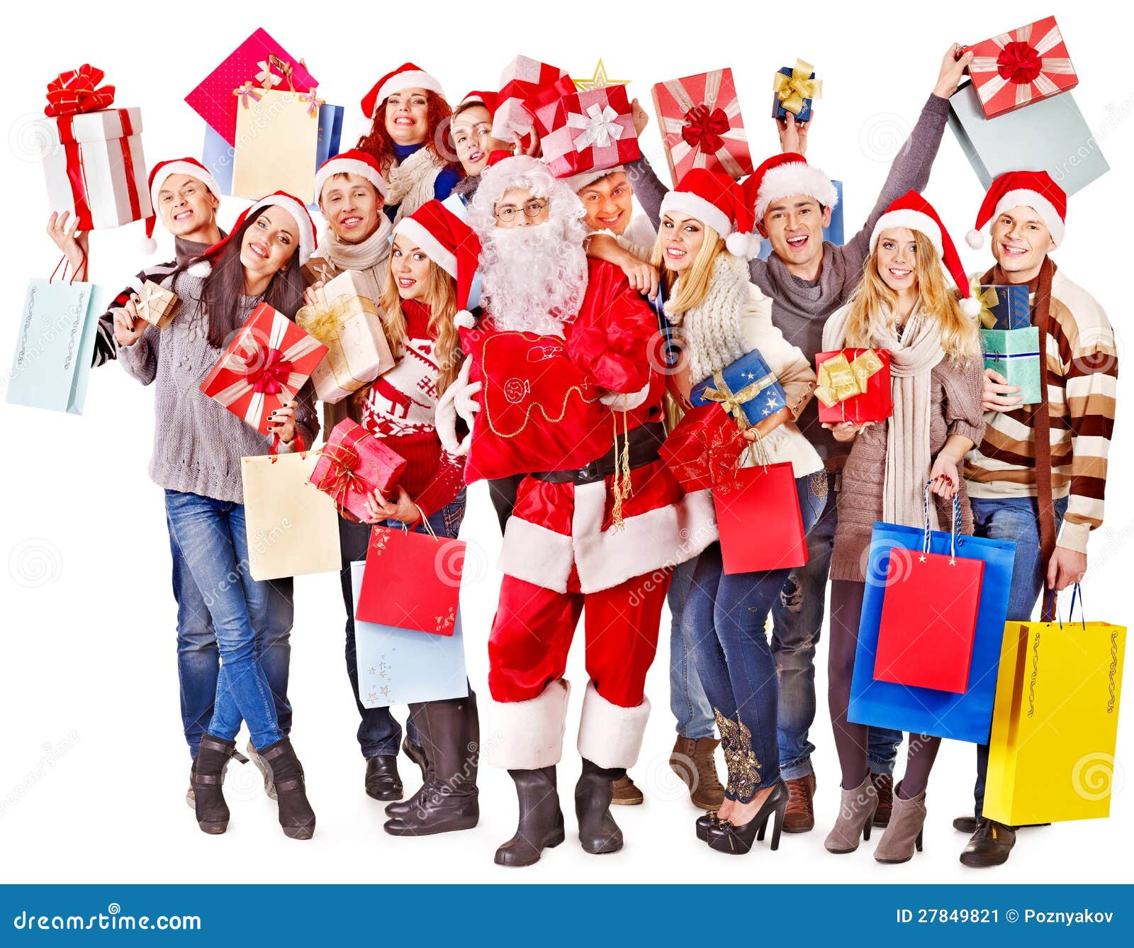 Group people and Santa. stock image. Image of dress, beautiful - 27849821