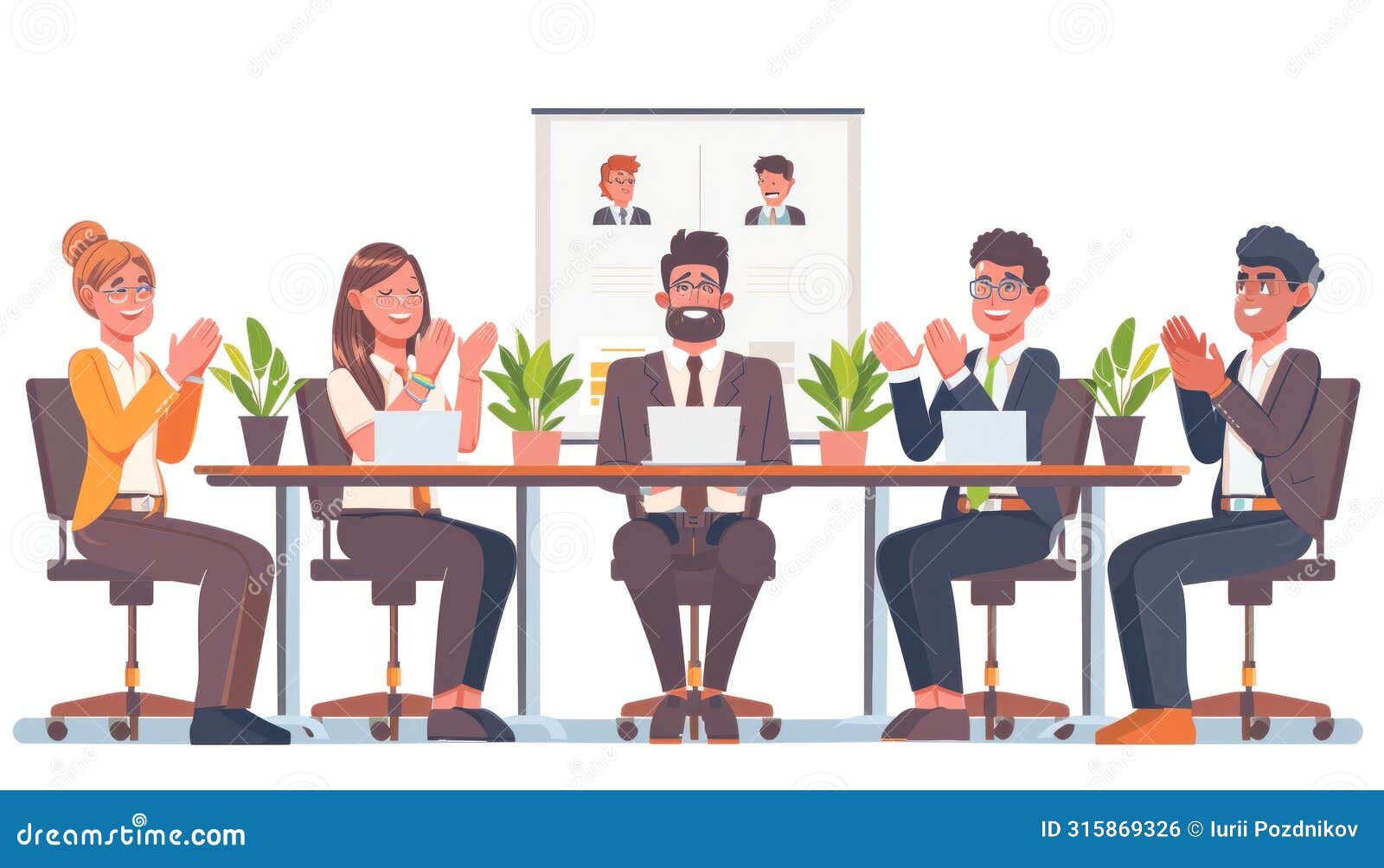 A Group of People Seated Around a Table Clapping for a Fun Event Stock ...