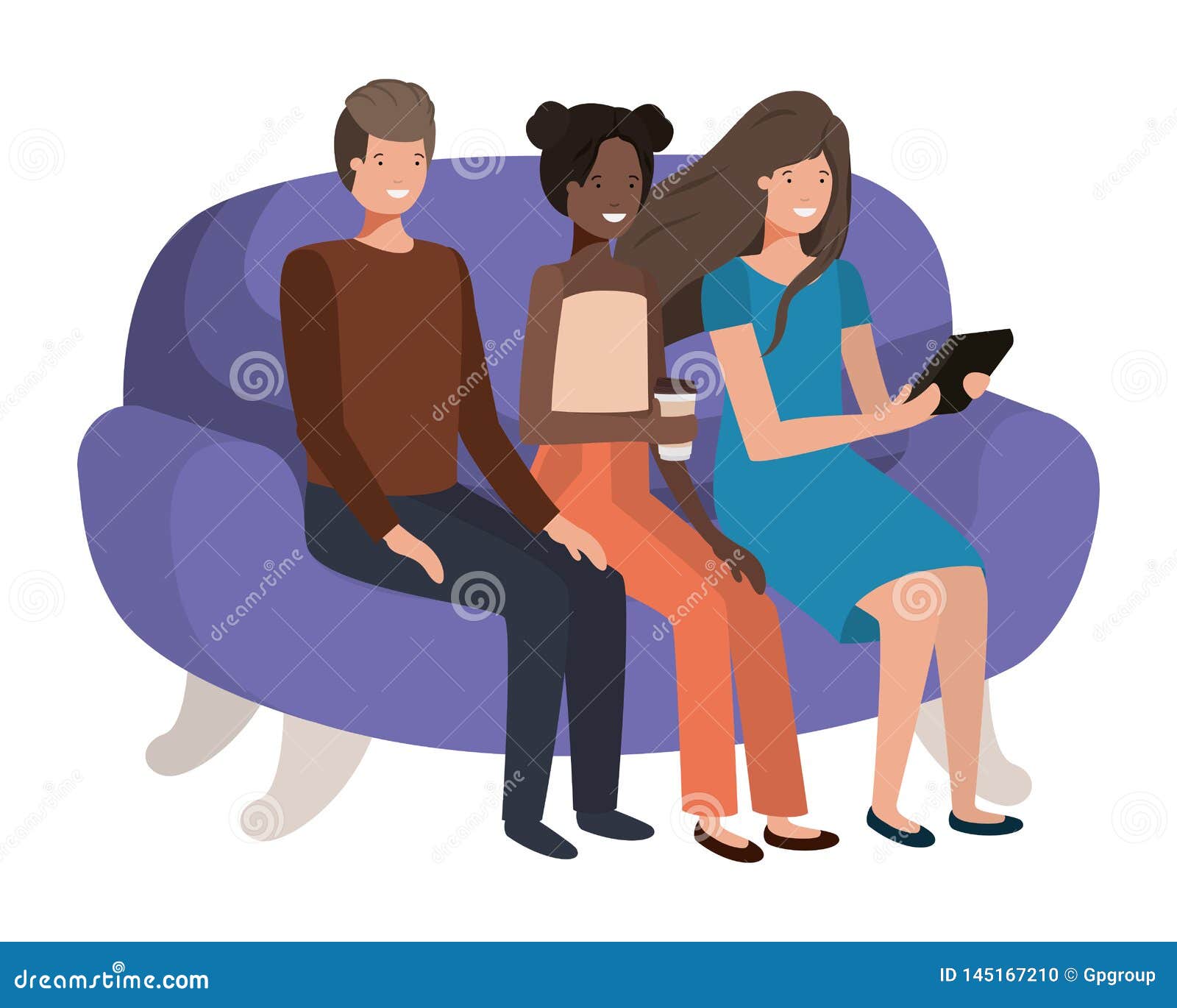 Group of People Seated in Sofa Avatar Character Stock Vector ...