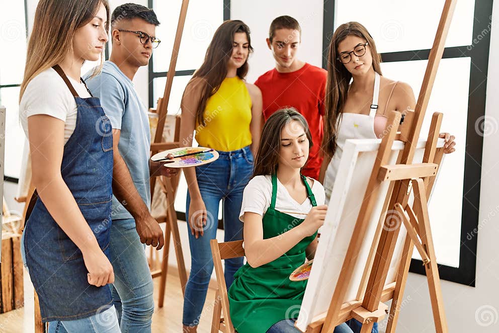 Group of People with Serious Expression Looking Draw of Partner at Art ...