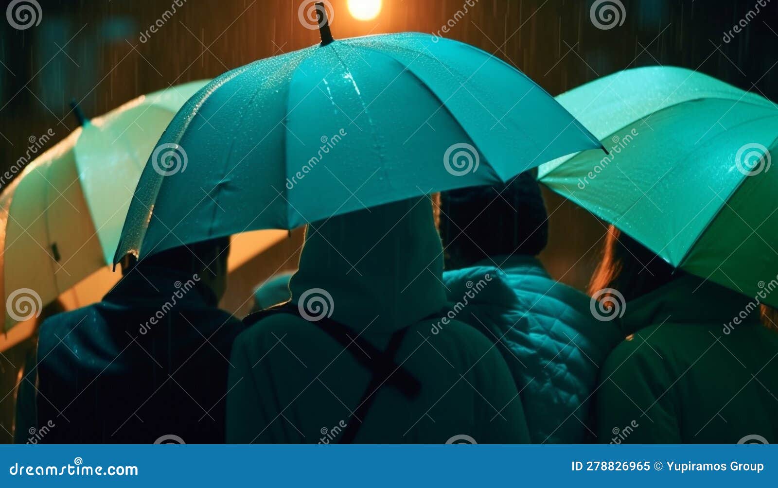 A Group of People Sheltering Under Umbrellas in the Rain Generated by ...