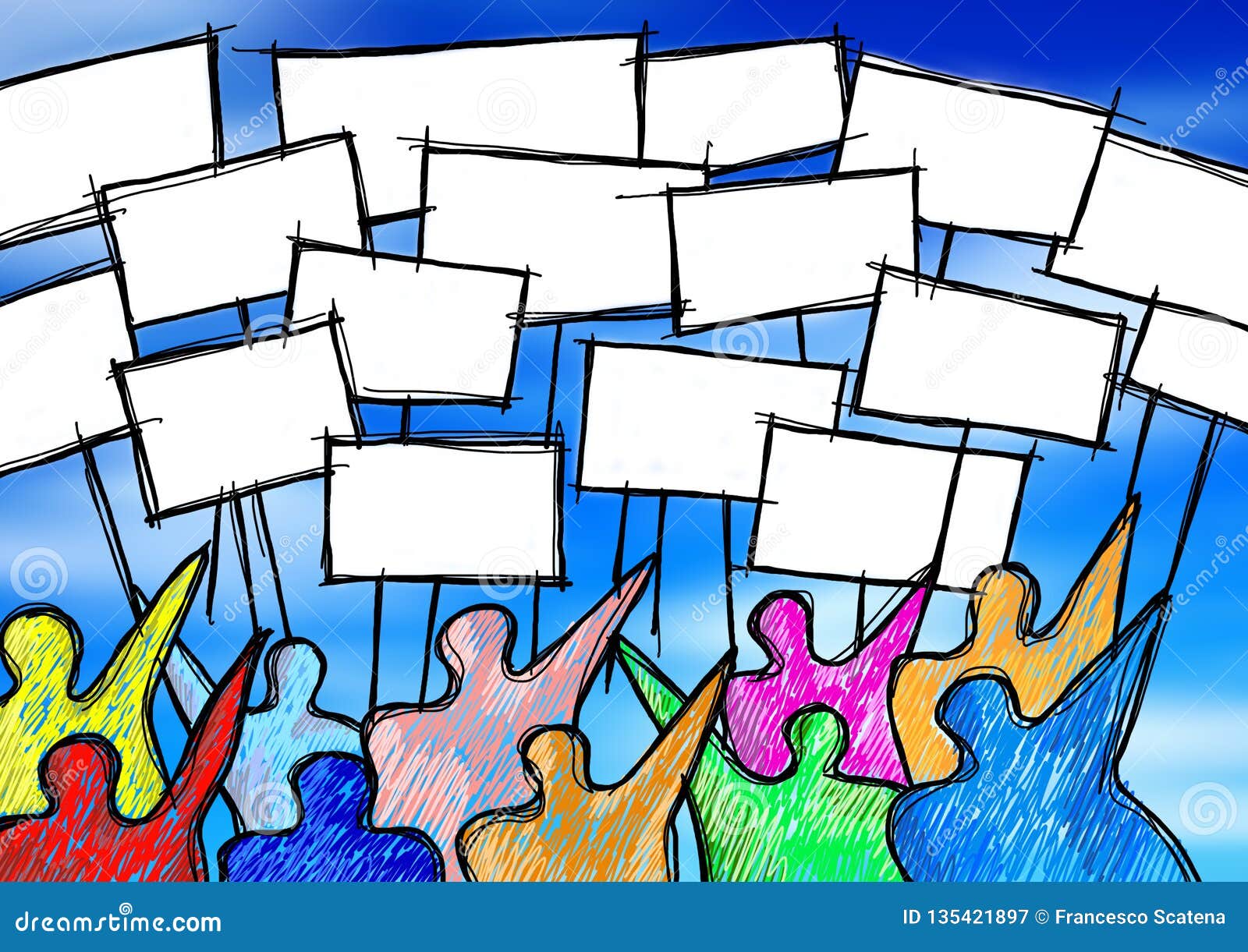 A Group of People Show Many Blank Placards Stock Illustration ...