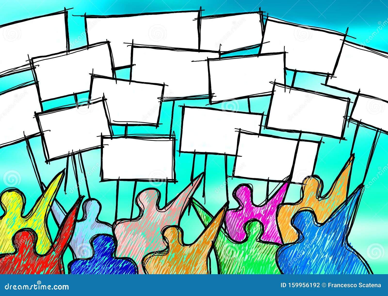 A Group of People Show Many Blank Placards Stock Illustration ...