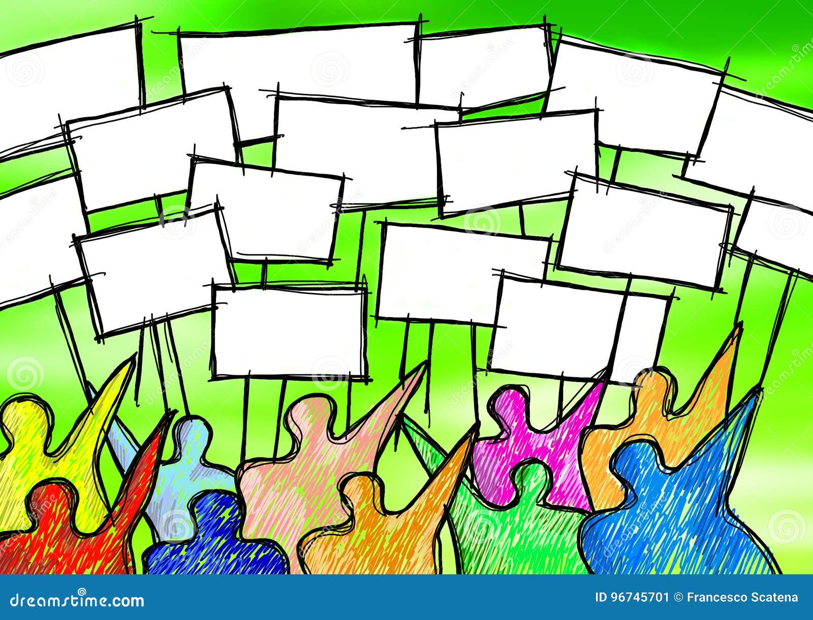 A Group of People Show Many Blank Placards Stock Illustration ...