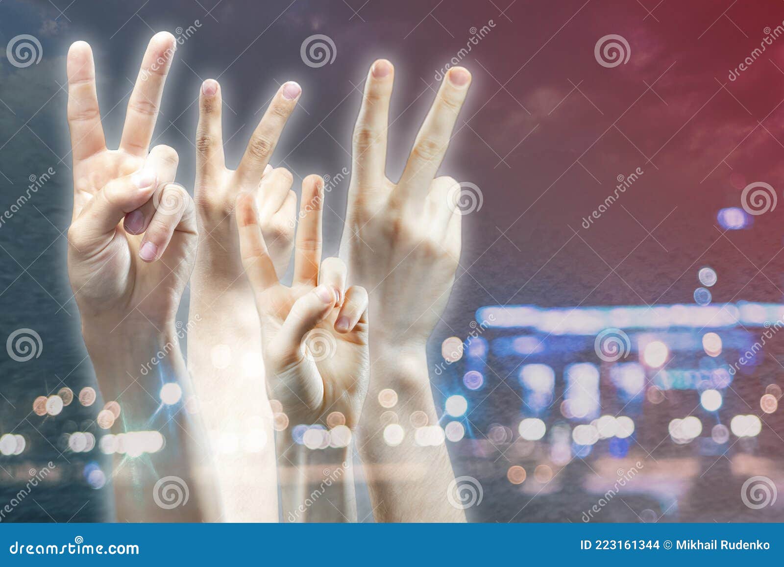 Group of People Show Peace Sign Concept B Stock Photo - Image of winner ...