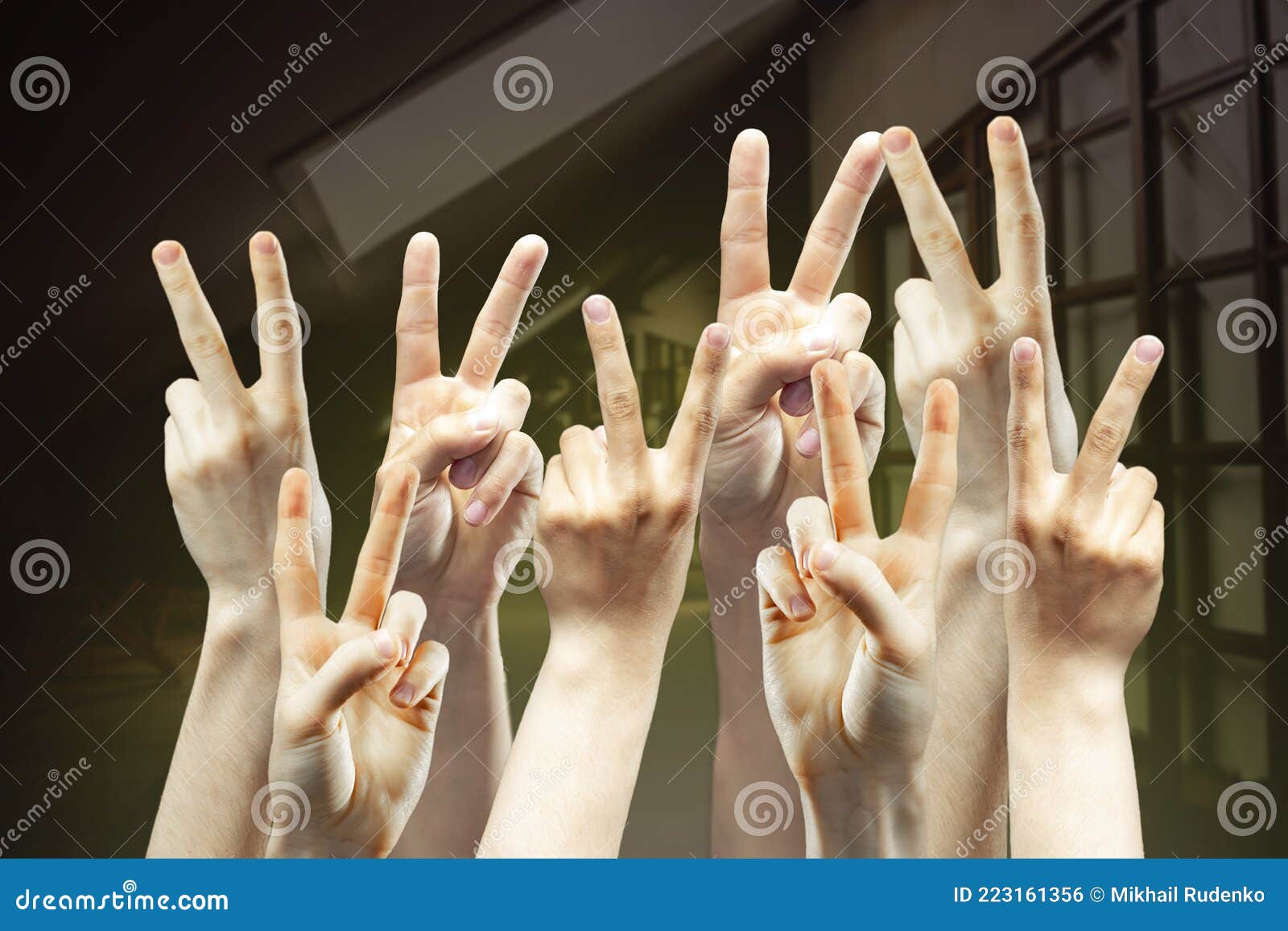 Group of People Show Peace Sign Concept B Stock Photo - Image of ...