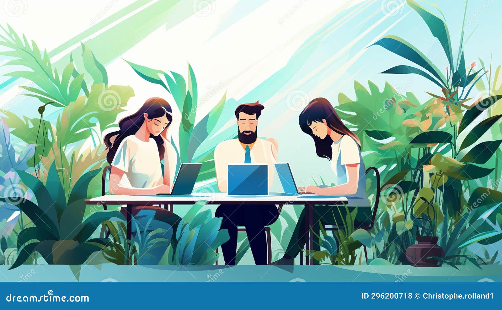 Three People are Shown in a Natural Setting, Working on Their Computers ...