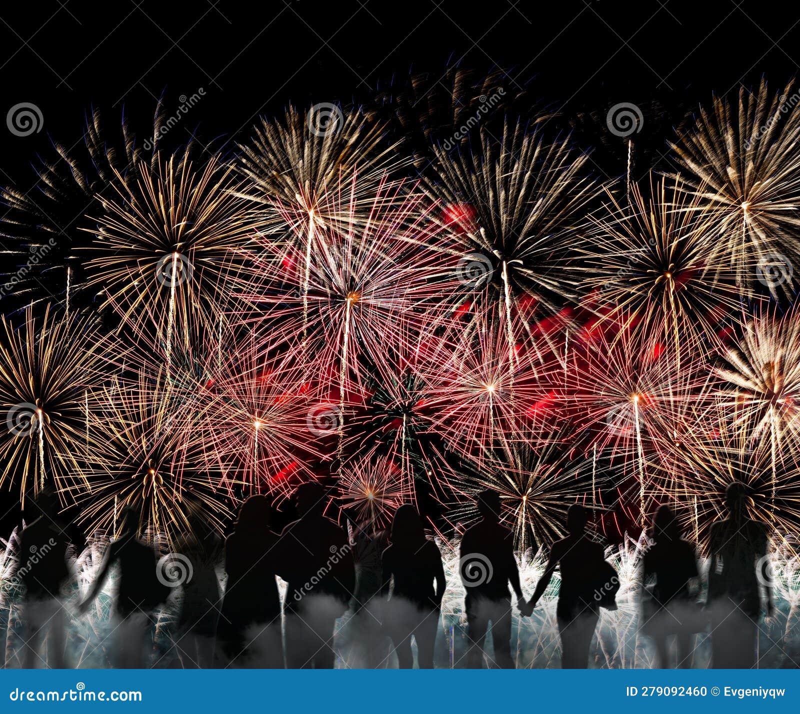 Group of People Silhouette Enjoy Watching Firework Show in the Night ...