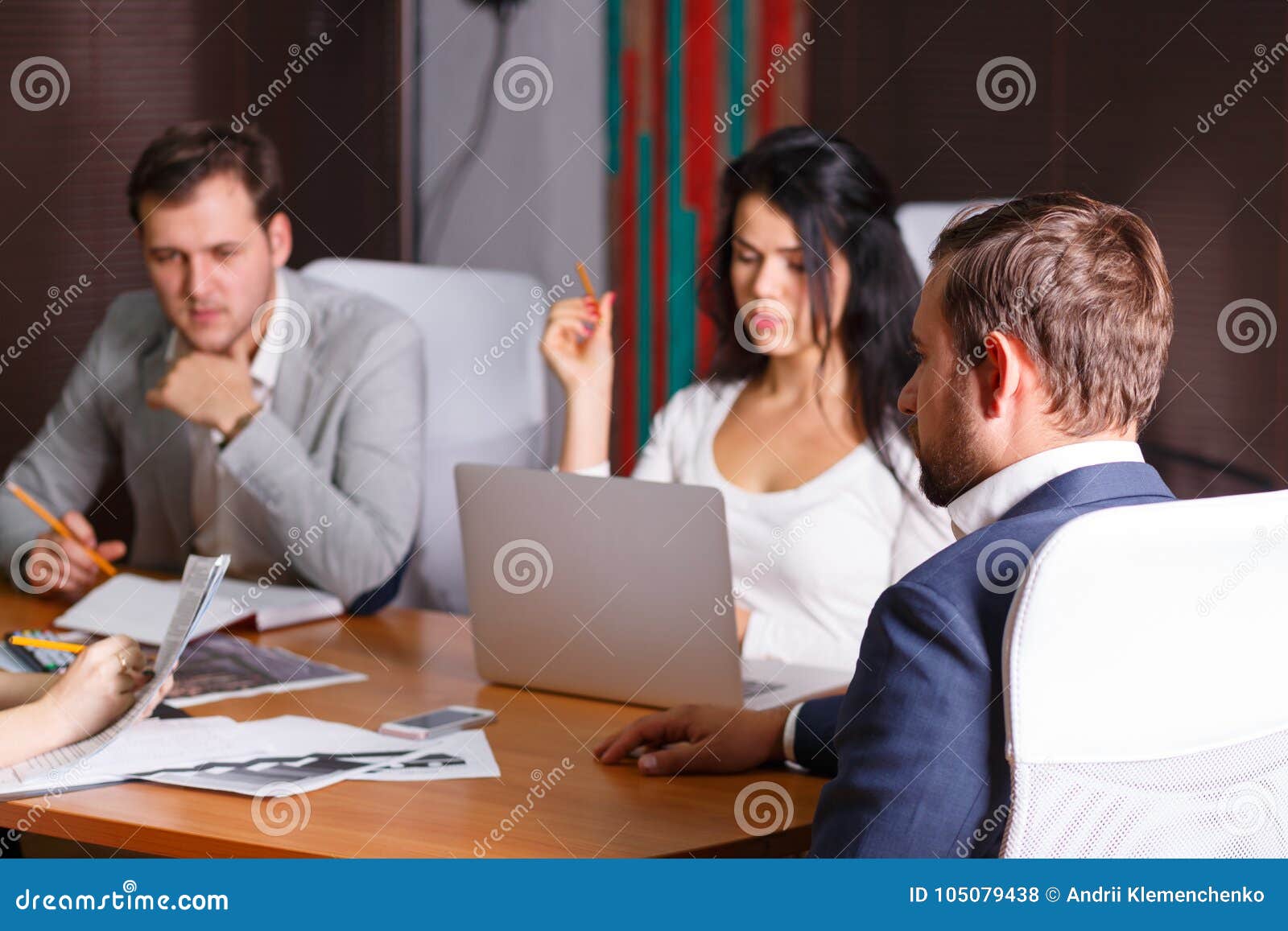 A Group of People Sit at the Desk on an Interview in the Office. Stock ...