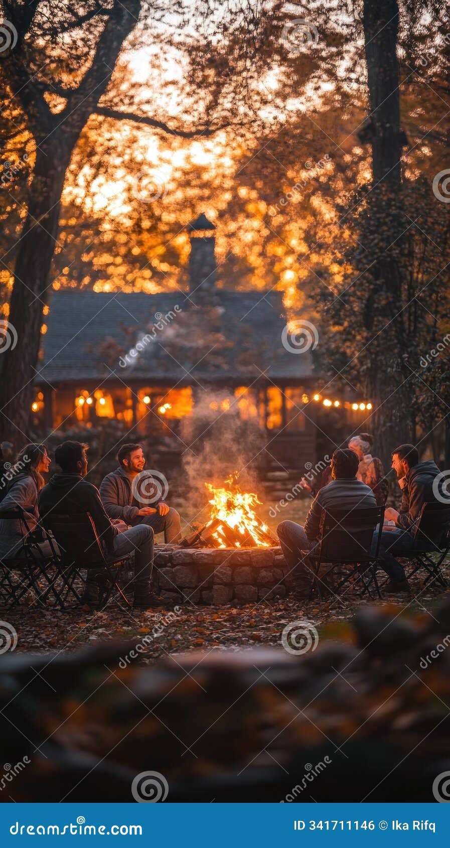 Group of People Sitting Around a Bonfire in the Woods Photo Stock ...